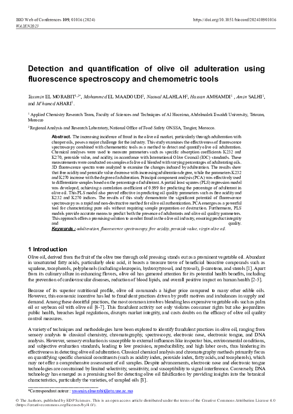 Pdf Detection And Quantification Of Olive Oil Adulteration Using Fluorescence Spectroscopy And
