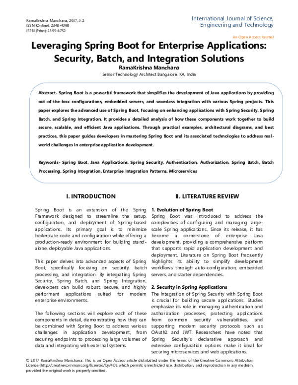Pdf Leveraging Spring Boot For Enterprise Applications Security Batch And Integration Solutions
