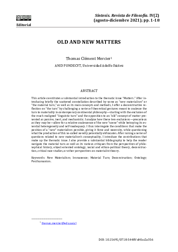 (PDF) OLD AND NEW MATTERS