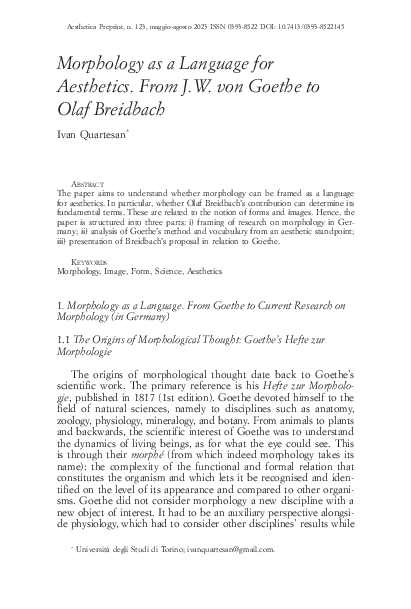 (PDF) Morphology as a Language for Aesthetics. From J.W. von Goethe to ...