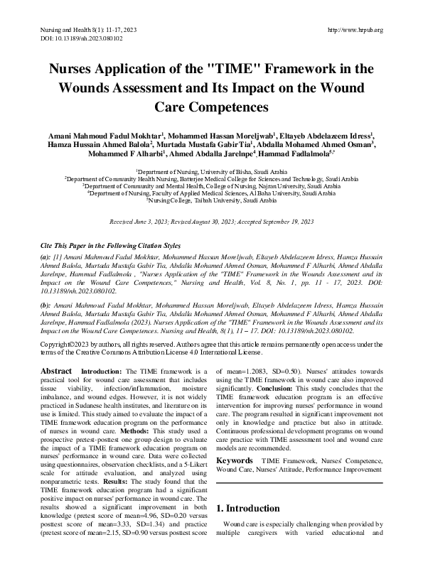(PDF) Nurses Application of the "TIME" Framework in the Wounds ...