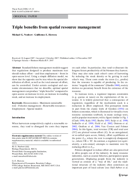 (PDF) Triple benefits from spatial resource management