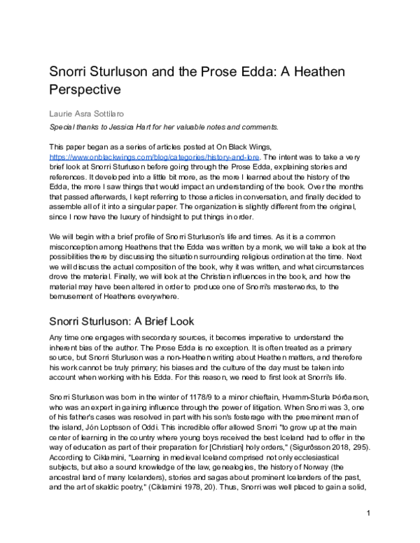 (PDF) Snorri Sturluson and the Prose Edda: A Heathen Perspective