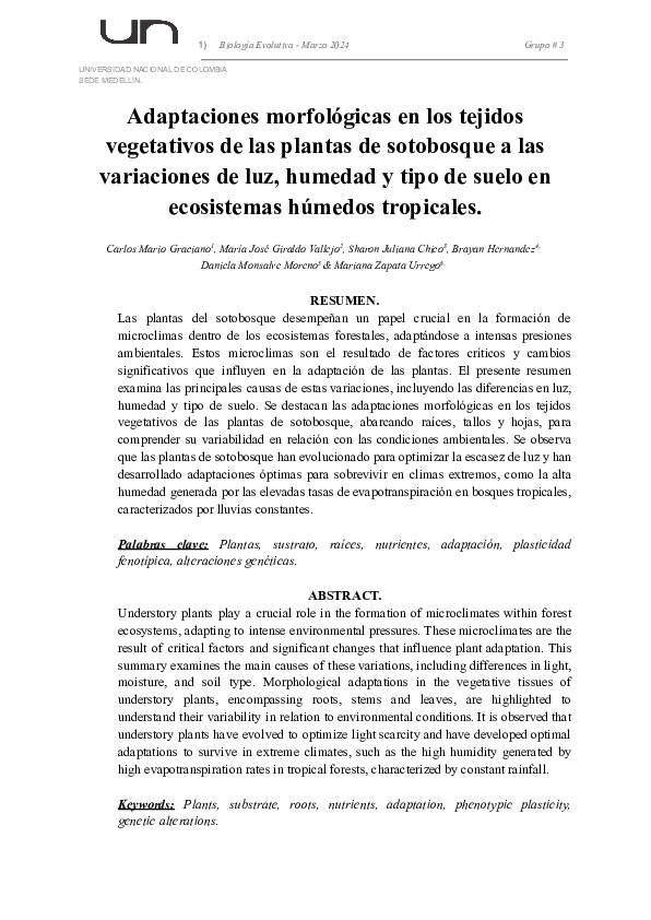 (PDF) Adaptaciones morfológicas en los tejidos vegetativos de las ...