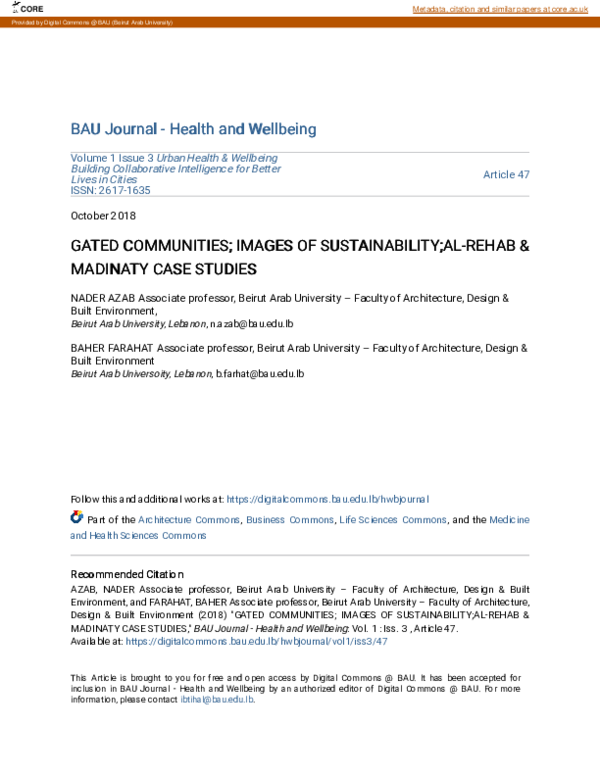 (PDF) Gated Communities; Images of Sustainability;Al-Rehab & Madinaty ...