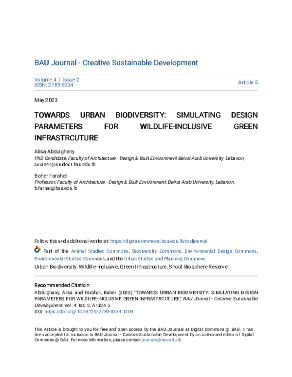 (PDF) Towards Urban Biodiversity: Simulating Design Parameters for ...