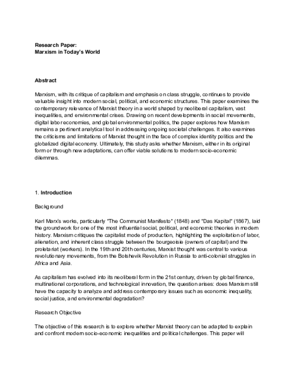 (PDF) Research Paper: Marxism in Today's World