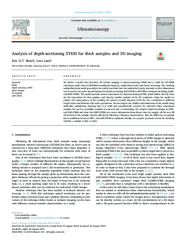 (PDF) Analysis of depth-sectioning STEM for thick samples and 3D imaging