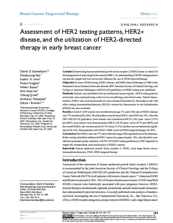 (PDF) Assessment of HER2 testing patterns, HER2+ disease, and the ...