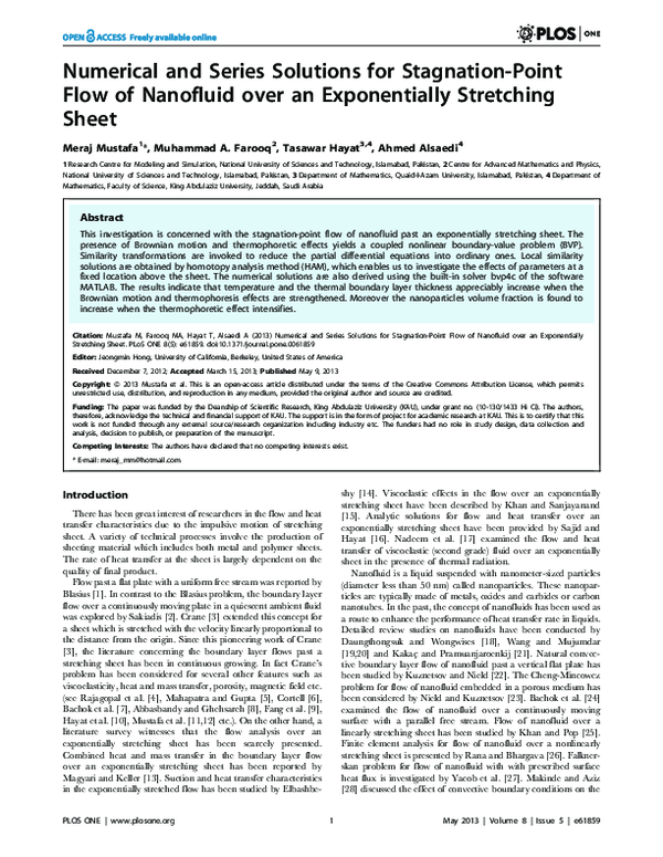 (PDF) Stagnation-Point Nanofluid Flow over Exponentially Stretching Sheet