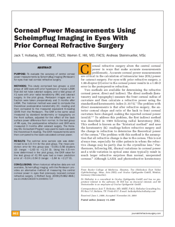 (PDF) Corneal Power Measurements Using Scheimpflug Imaging in Eyes With ...
