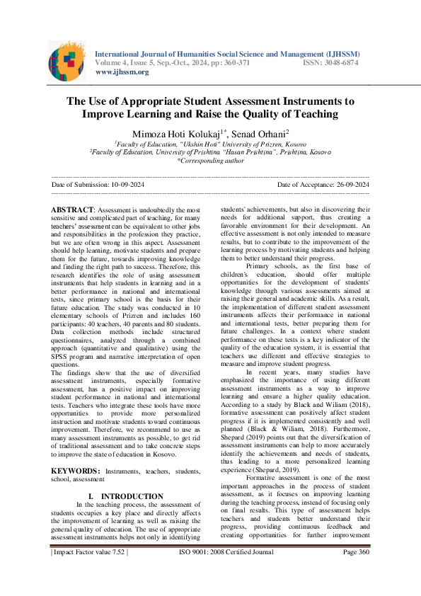 (PDF) The Use of Appropriate Student Assessment Instruments to Improve ...