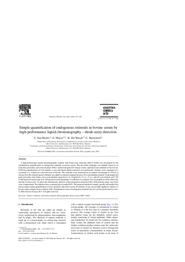 (PDF) Simple quantification of endogenous retinoids in bovine serum by high-performance liquid ...