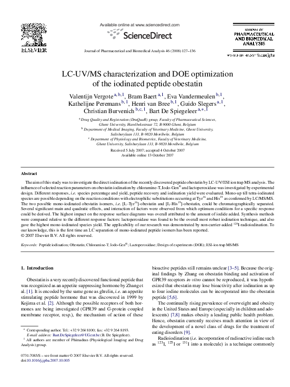 (PDF) LC-UV/MS characterization and DOE optimization of the iodinated peptide obestatin