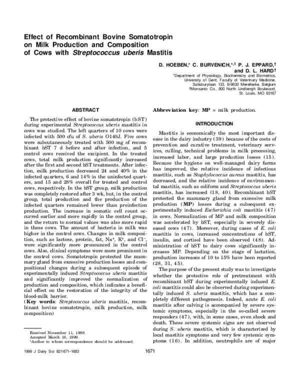 (PDF) Effect of Recombinant Bovine Somatotropin on Milk Production and ...