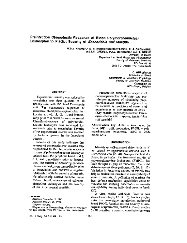 (PDF) Preinfection Chemotactic Response of Blood Polymorphonuclear ...