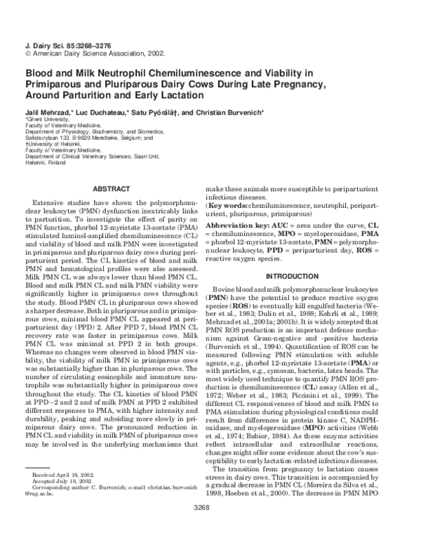 (PDF) Blood and milk neutrophil chemiluminescence and viability in ...