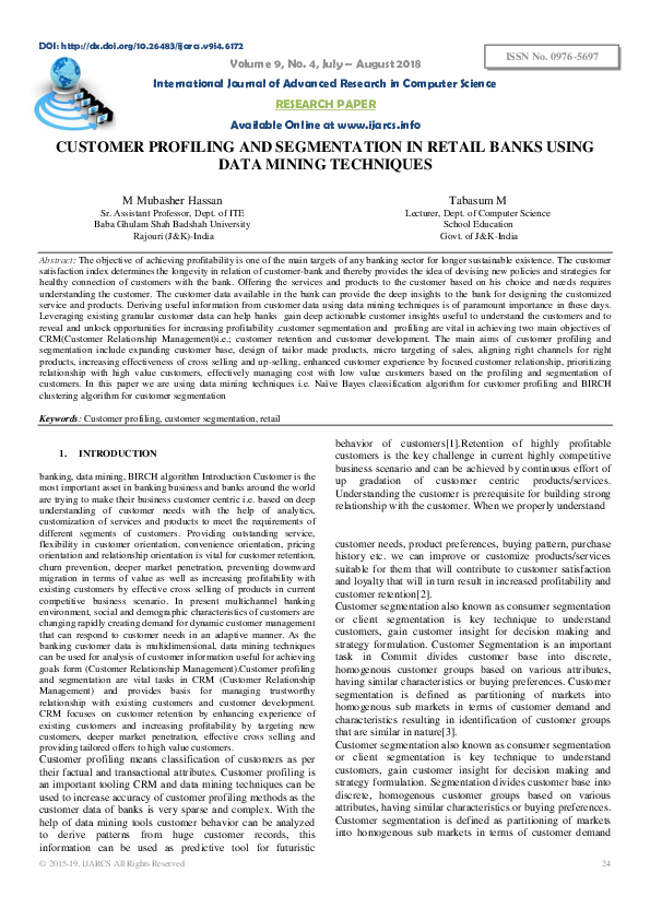 Pdf Customer Profiling And Segmentation In Retail Banks Using Data Mining Techniques