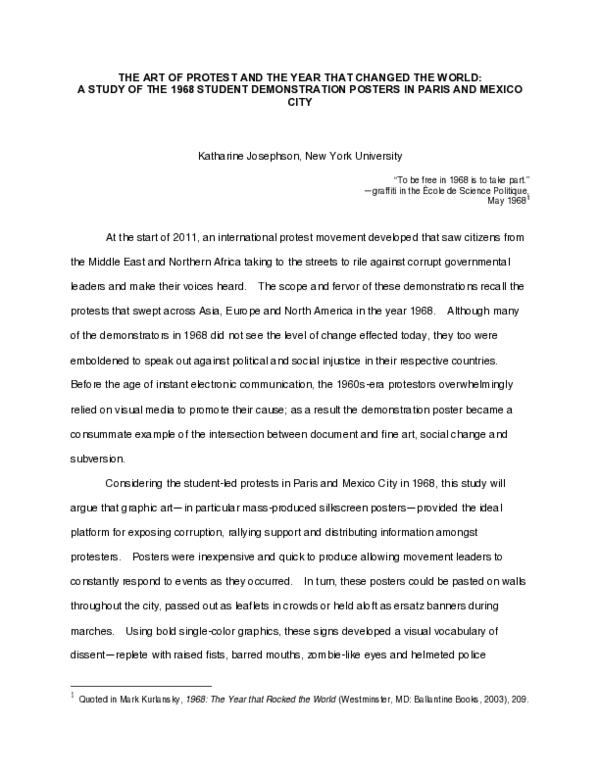 (PDF) The Art of Protest and the Year that Changed the World: A Study ...