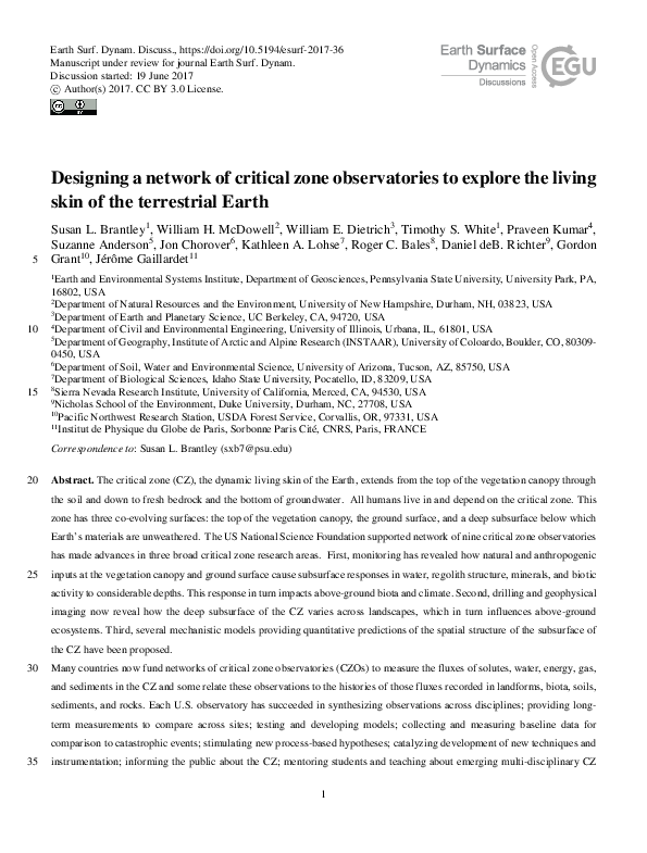 (PDF) Designing a network of critical zone observatories to explore the living skin of the ...