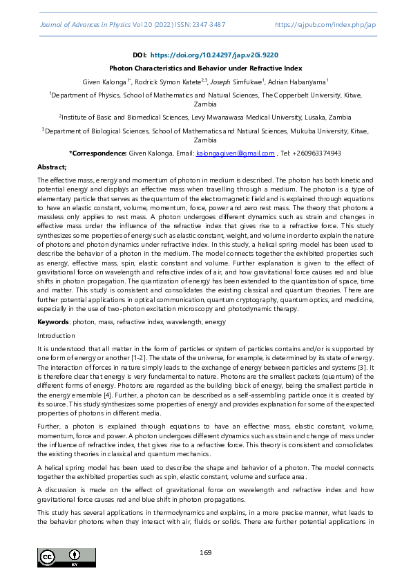 (PDF) Photon Characteristics and Behavior under Refractive Index