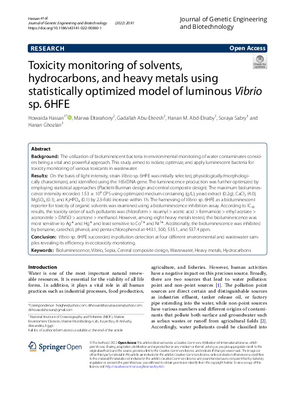 (PDF) Toxicity monitoring of solvents, hydrocarbons, and heavy metals ...