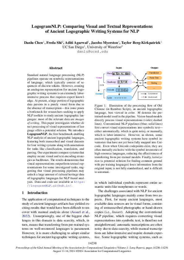 Pdf Logogramnlp Comparing Visual And Textual Representations Of Ancient Logographic Writing