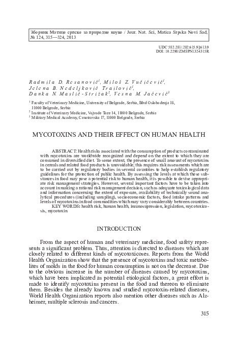(PDF) Mycotoxins and their effect on human health