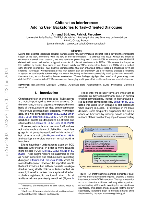 Pdf Chitchat As Interference Adding User Backstories To Task Oriented Dialogues
