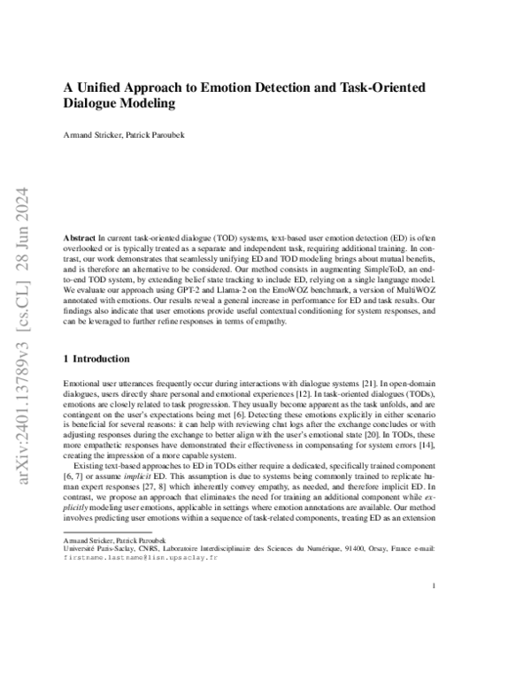 (PDF) A Unified Approach to Emotion Detection and Task-Oriented Dialogue Modeling