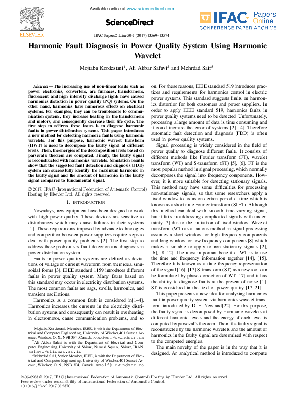 (PDF) Harmonic Fault Diagnosis in Power Quality System Using Harmonic Wavelet