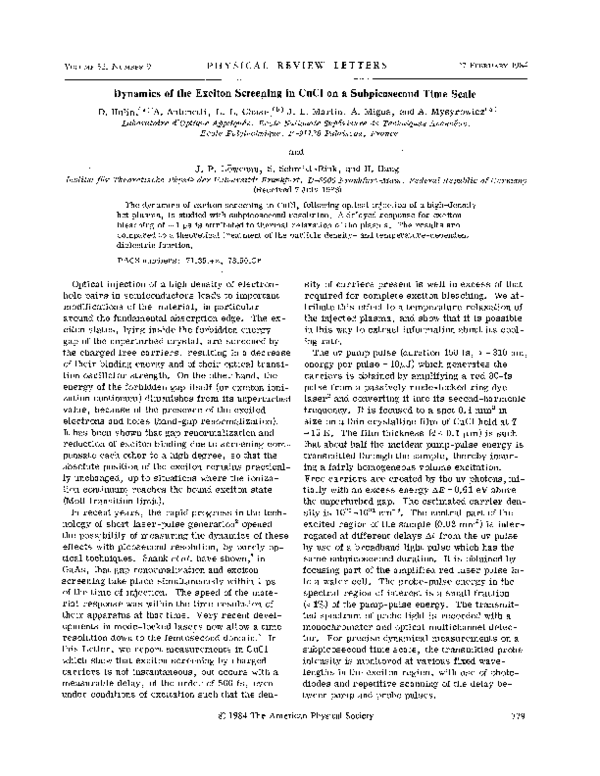 (PDF) Dynamics of the Exciton Screening in CuCl on a Subpicosecond Time ...