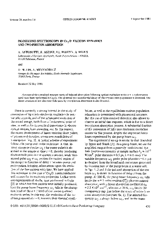 (PDF) Picosecond spectroscopy in Cu2O: Exciton dynamics and two-photon absorption