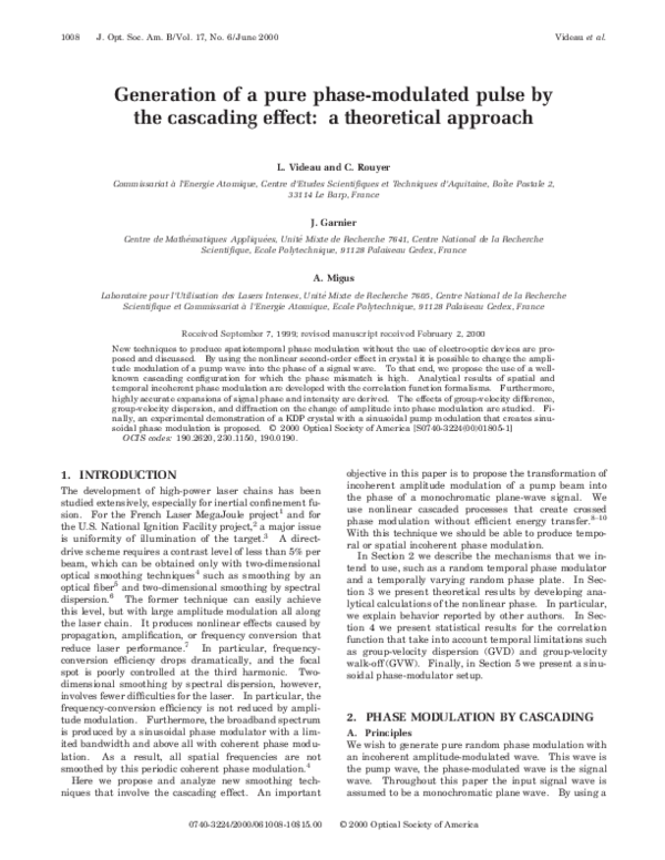 (PDF) Generation of a pure phase-modulated pulse by the cascading ...