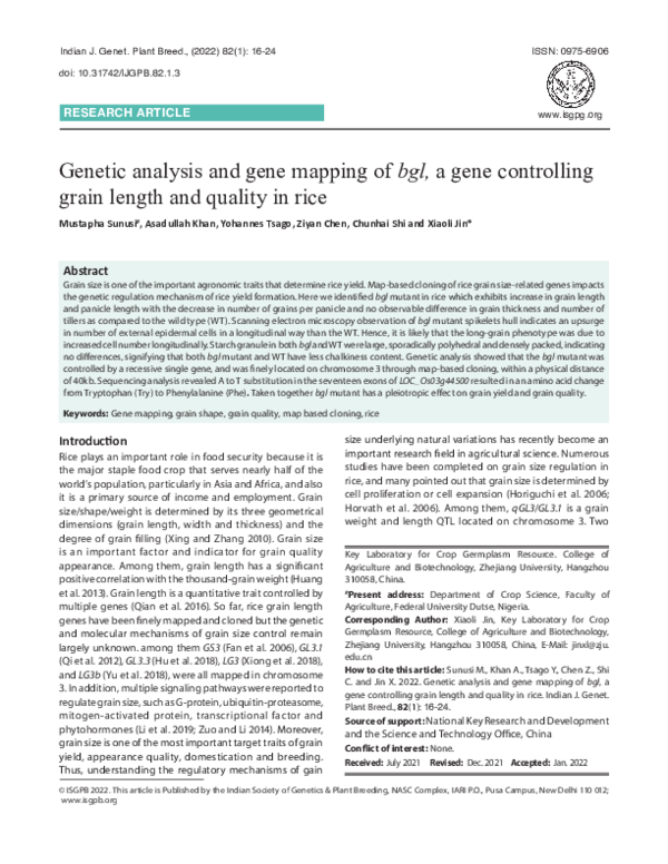 (PDF) Genetic analysis and gene mapping of bgl, a gene controlling ...