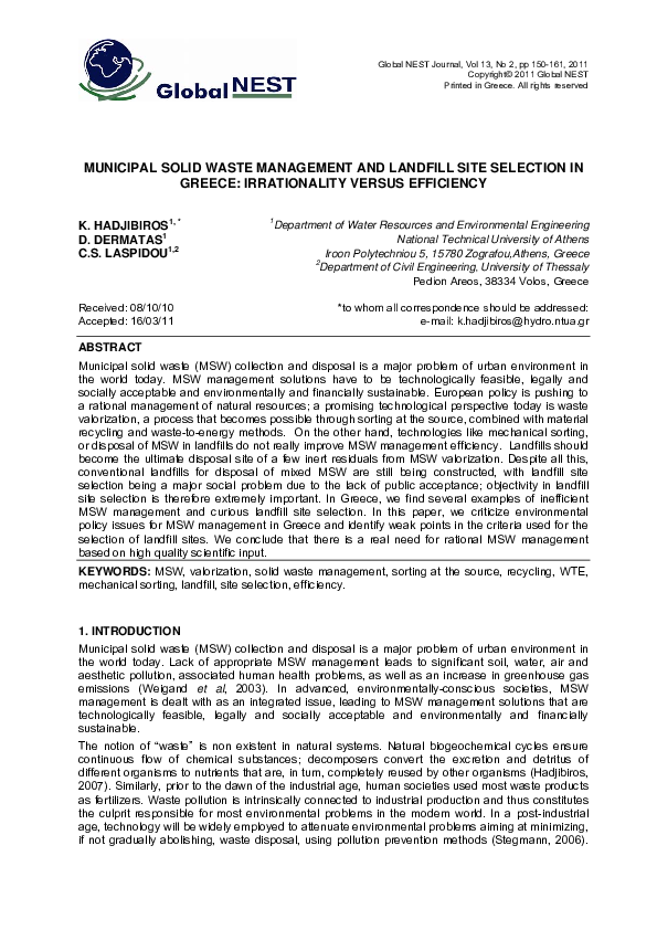 (PDF) Municipal solid waste management and landfill site selection in ...