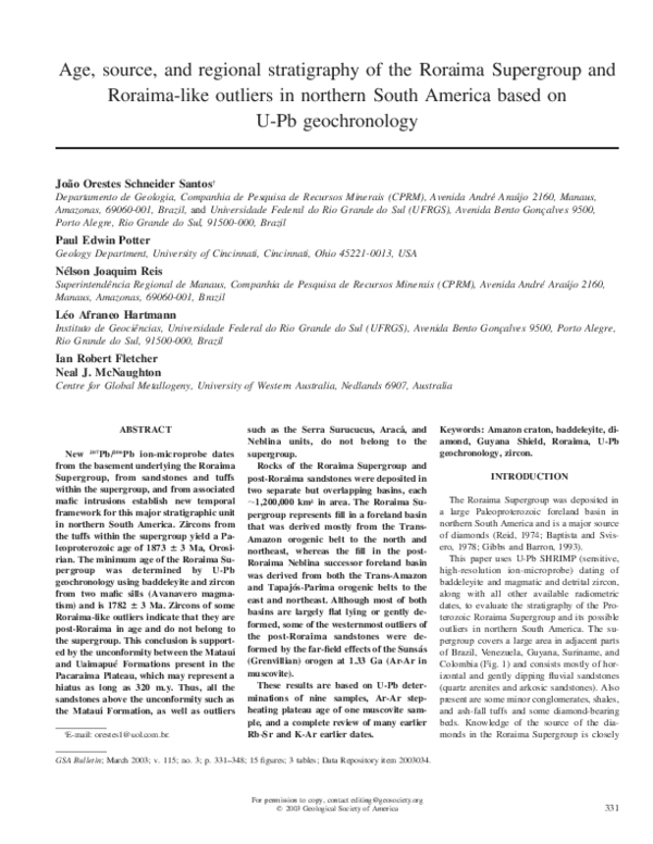 (PDF) Age, source, and regional stratigraphy of the Roraima Supergroup ...