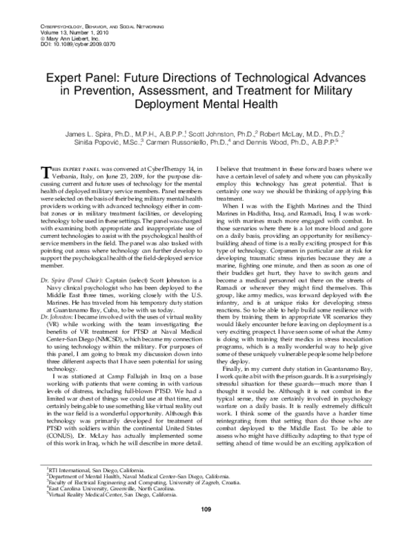 (PDF) Expert Panel: Future Directions of Technological Advances in Prevention, Assessment, and ...