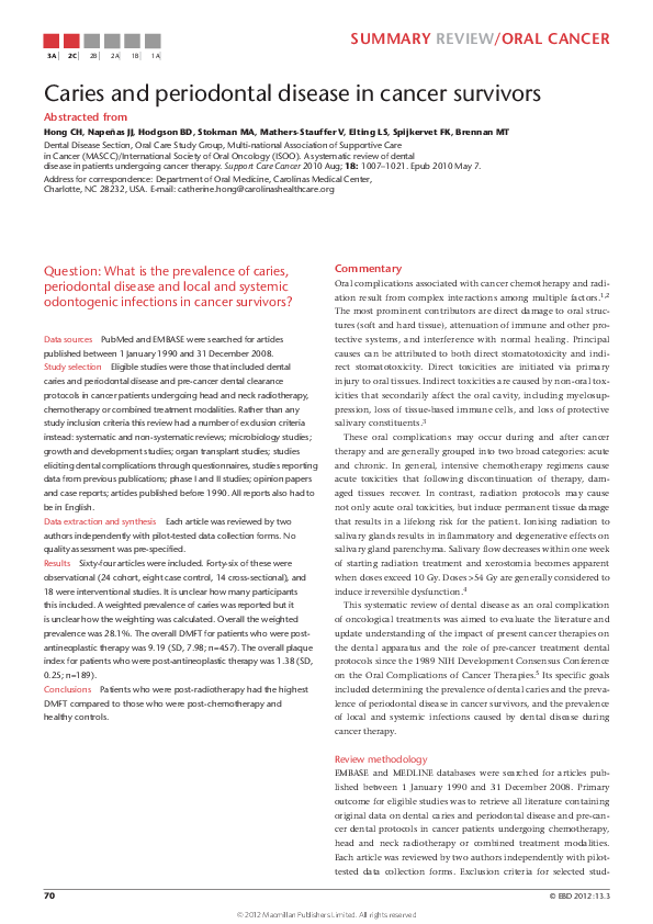 (PDF) Caries and periodontal disease in cancer survivors