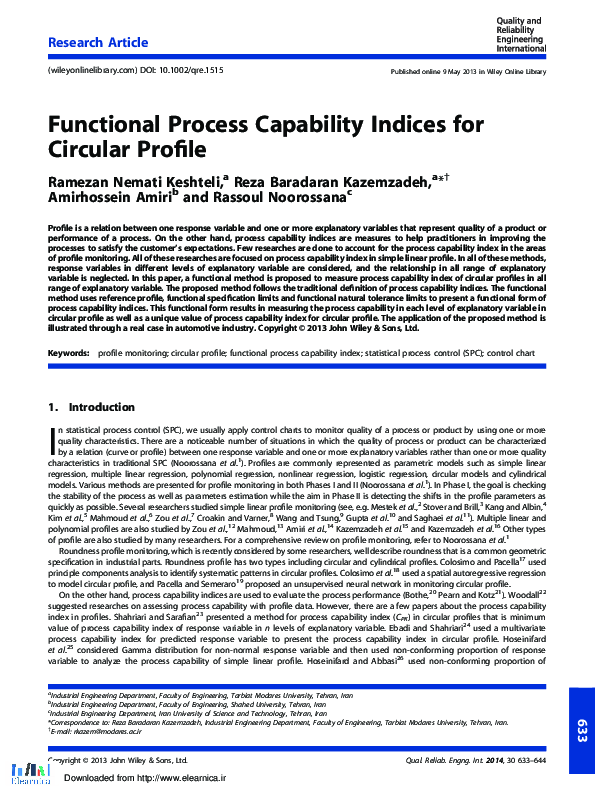 (PDF) Functional Process Capability Indices for Circular Profile