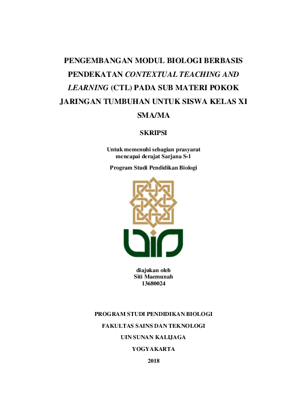 Pengembangan Modul Biologi Berbasis Pendekatan Contextual Teaching and Learning (CTL) Pada Sub ...
