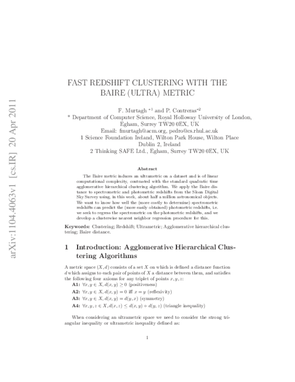 (PDF) Fast Redshift Clustering with the Baire (Ultra) Metric