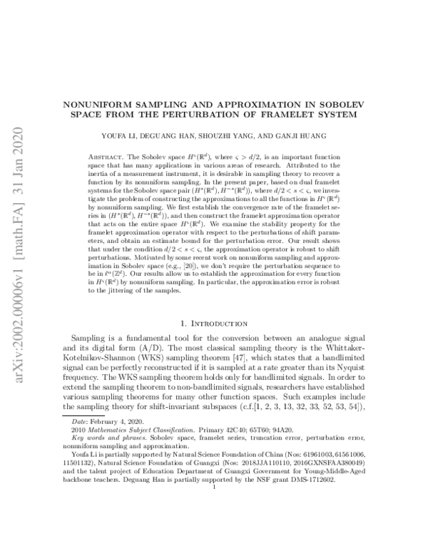 (PDF) Nonuniform Sampling in Sobolev Space H ς(R d)