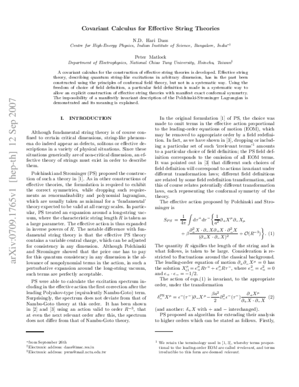 (PDF) Covariant calculus for effective string theories