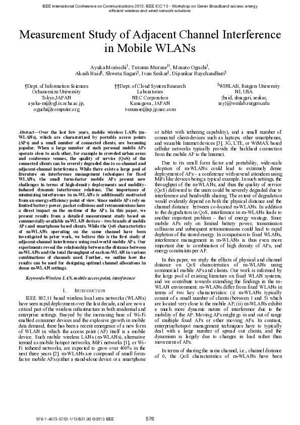 (PDF) Measurement study of adjacent channel interference in mobile WLANs