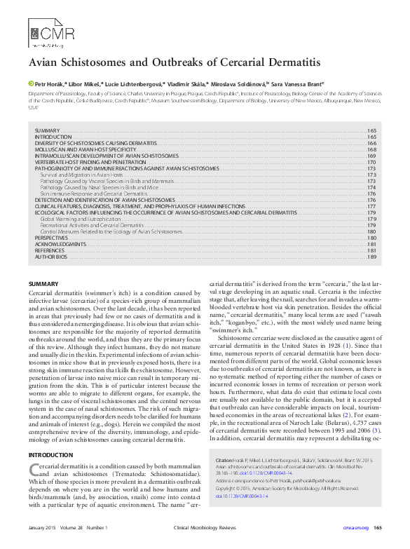 (PDF) Avian Schistosomes and Outbreaks of Cercarial Dermatitis