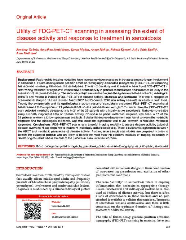 (PDF) Utility of FDG-PET-CT scanning in assessing the extent of disease ...
