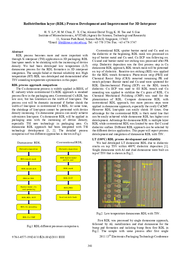 (PDF) Redistribution layer (RDL) process development and improvement ...
