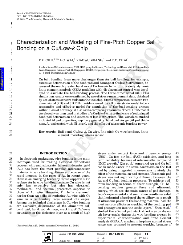 (PDF) Characterization and Modeling of Fine-Pitch Copper Ball Bonding ...