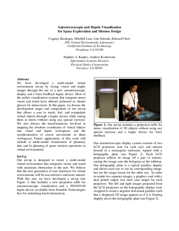 (PDF) Autostereoscopic and haptic visualization for space exploration ...